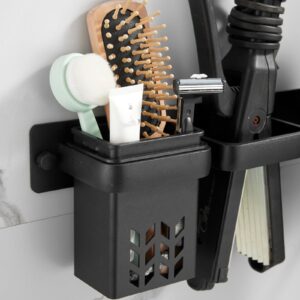 Bleiou Wall Mounted Hair Dryer Holder - Blow Dryer Holder with Hair Tool Organizer for Easy Access - Space Saving Hair Dryer Wall Mount for Home or Salon Use (Black)