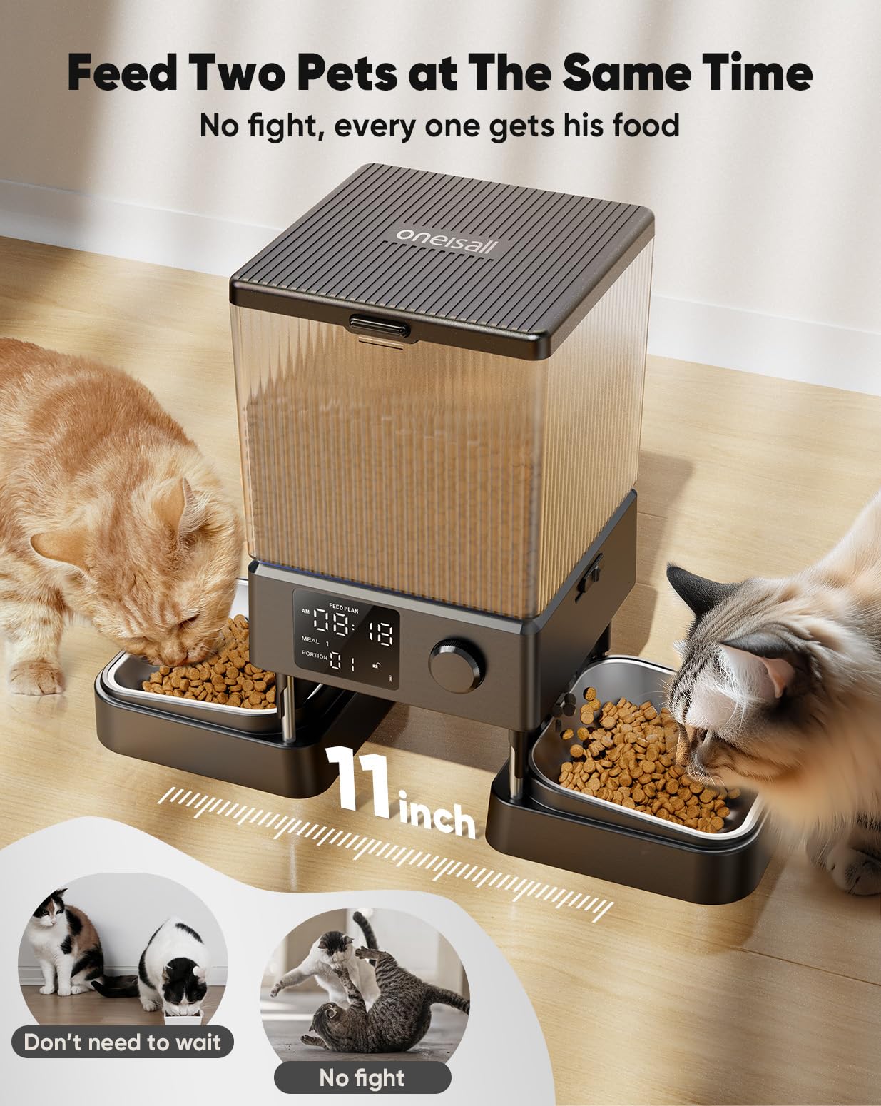 oneisall Automatic Cat Feeder for 2 Cats, 20 Cups/5L Automatic Cat Food Dispenser for Small Pets Indoor, Timed Cat Feeder for Dry Food