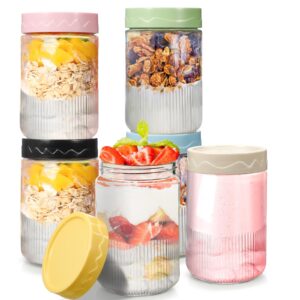 dandat 6 pcs overnight oats container with lid overnight oats jars glass airtight mason jars colorful overnight oatmeal storage container fresh and long lasting for milk cereal (16.9 oz)