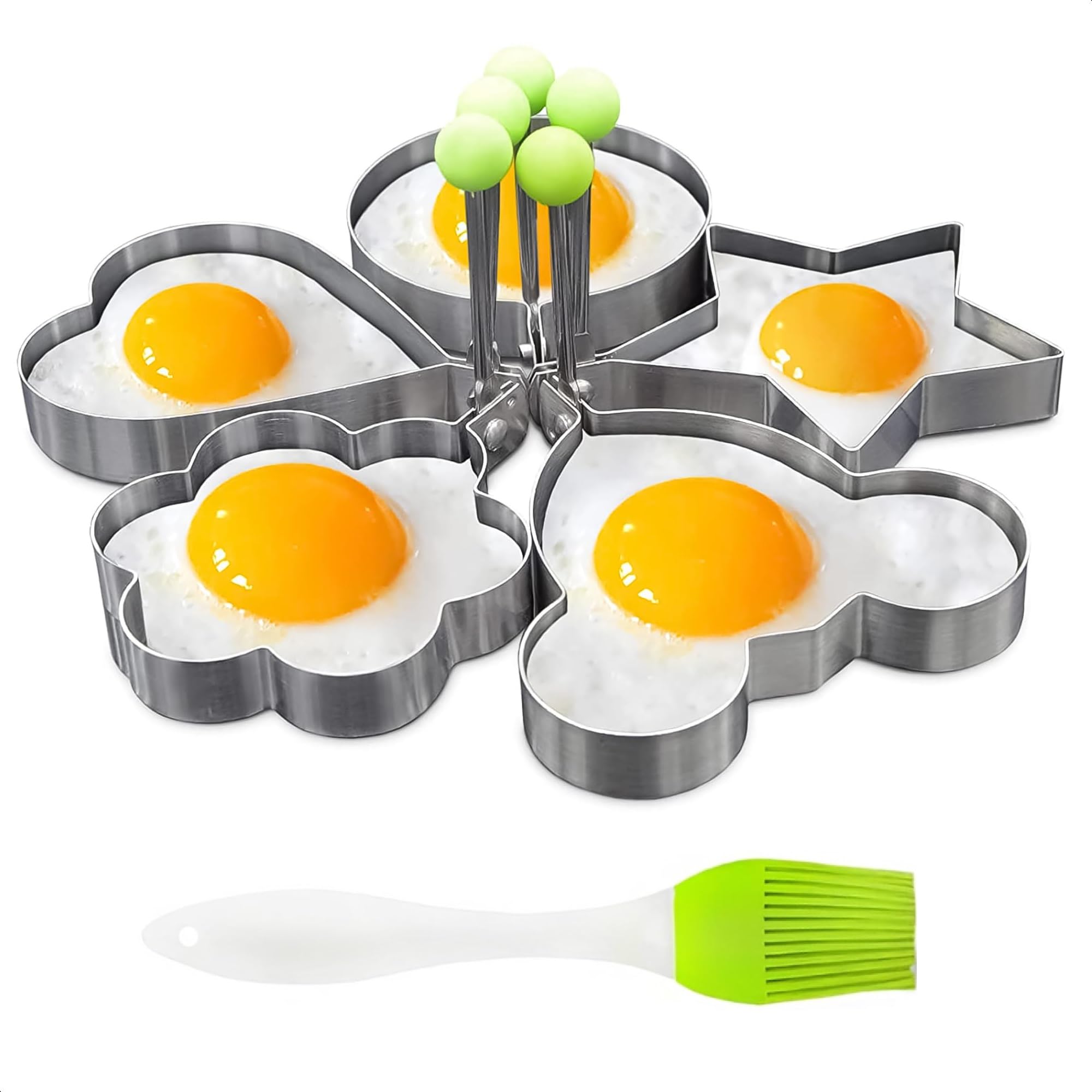 5Pcs Stainless Steel Ring Molds for Cooking Egg - Pancake Shapes Cooking Rings Egg Rings for Frying Eggs Round Egg Cooker Ring - Egg Ring Mold Cooking Ring in Star, Round, Heart Shaped Egg Mold