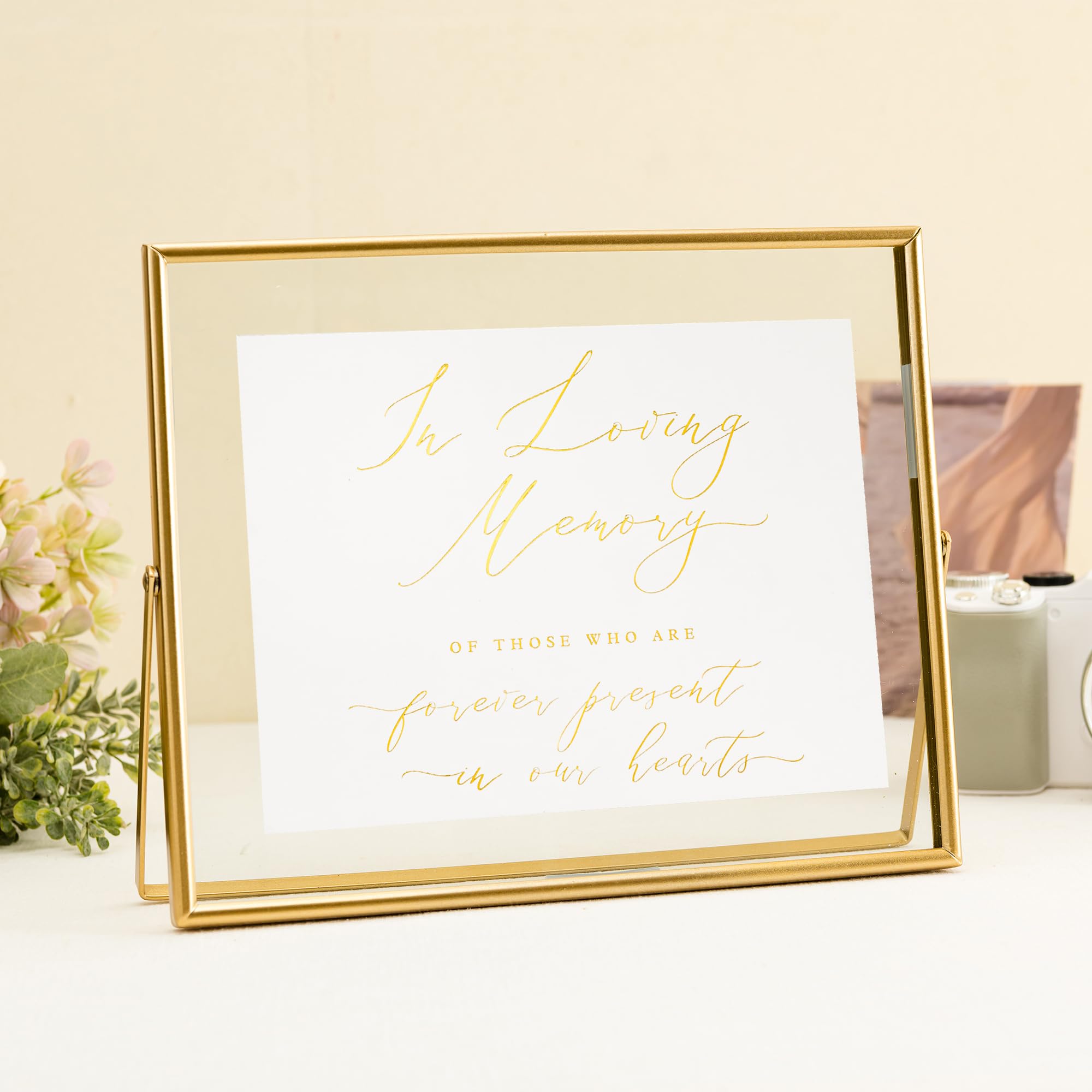 Calculs Horizontal Gold Floating Picture Frame In Loving Memory Wedding Display Signs Place Card/Menu Holder Party Décor for Reception Table Centerpiece 10"(L) x 8"(H)