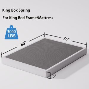 Bedsnus King Size Box Spring and Cover Set, 5 Inch Low Profile Metal BoxSpring, Heavy Duty Structure Mattress Foundation, Noise Free, Non-Slip, Easy Assembly