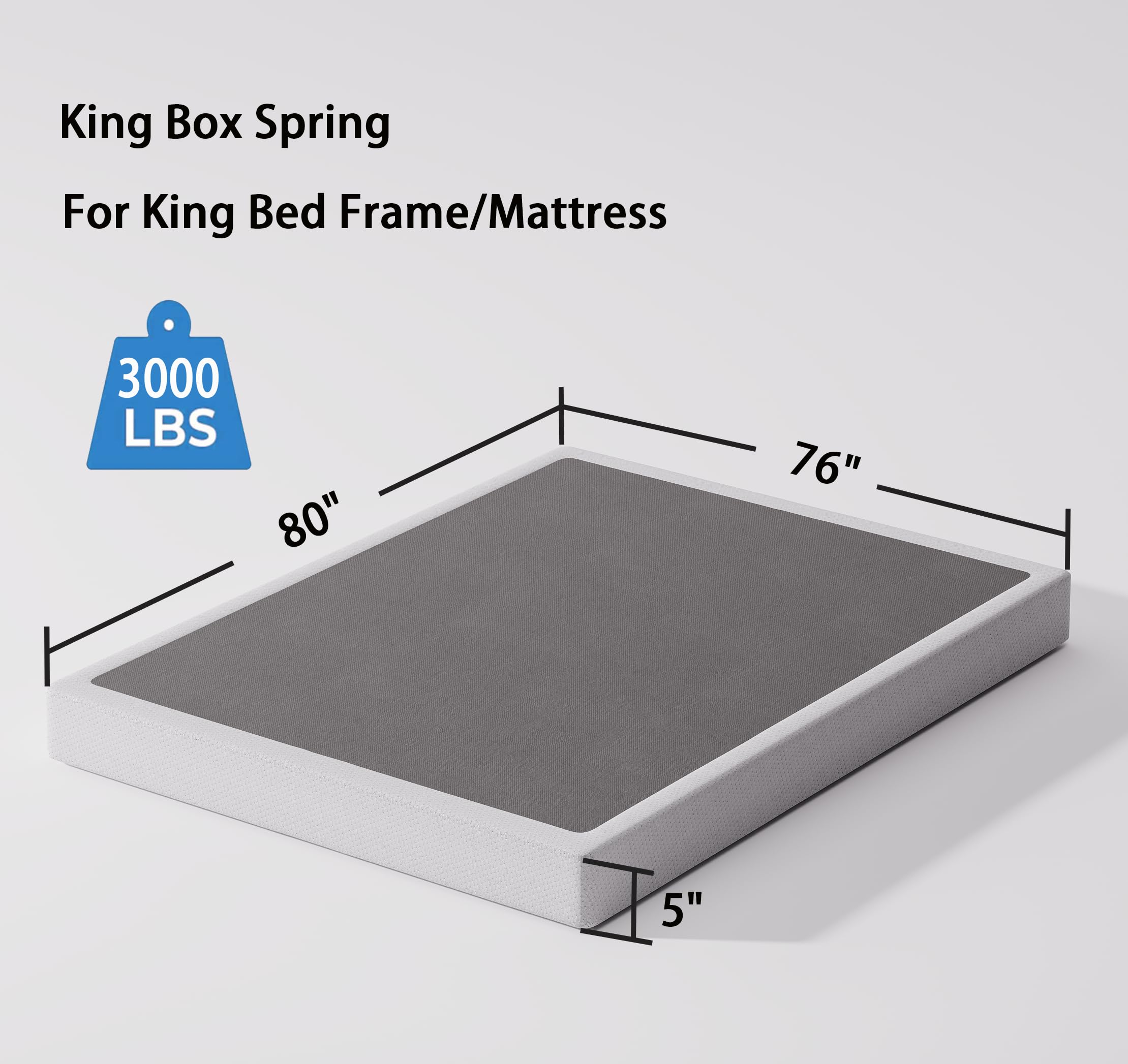 Bedsnus King Size Box Spring and Cover Set, 5 Inch Low Profile Metal BoxSpring, Heavy Duty Structure Mattress Foundation, Noise Free, Non-Slip, Easy Assembly