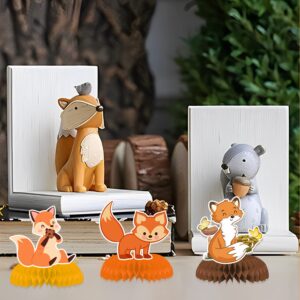 9PCS Fox Honeycomb Centerpieces 3D Table Topper Woodland Animals Double Side Centerpieces for Girl Boy Fox Theme Baby Shower Birthday Party Decorations