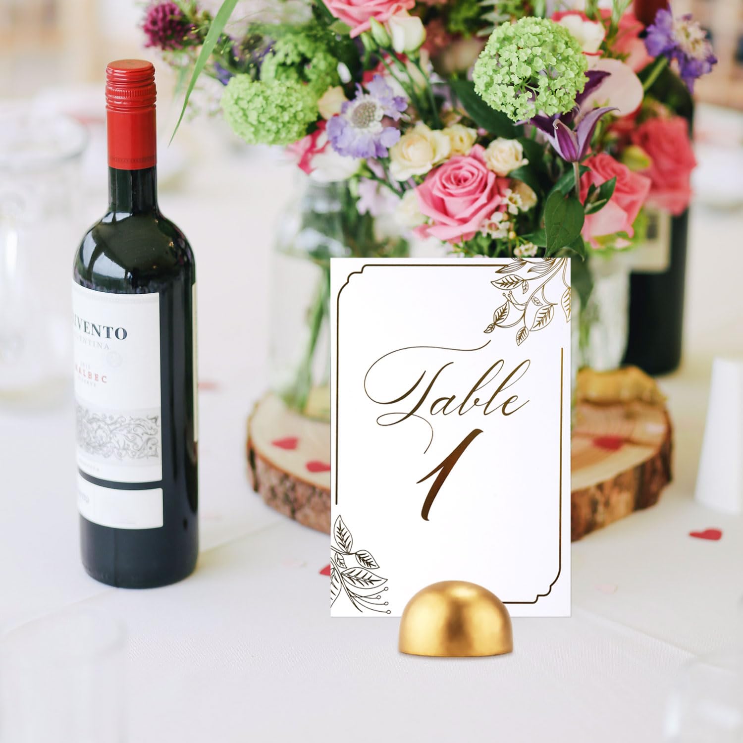 12pcs Round Table Number Stands, Modern Place Card Holders Table Number Clips Table Number Holders for Wedding Reception Anniversary Birthday Party Banquet (Gold)