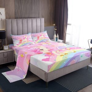 feelyou unicorn girls bedding set full kawaii cute rainbow unicorn bed sheets cartoon horse sheet set kids children galaxy stars magical pink unicorn animal room decor 1 sheet +2 pillowcases