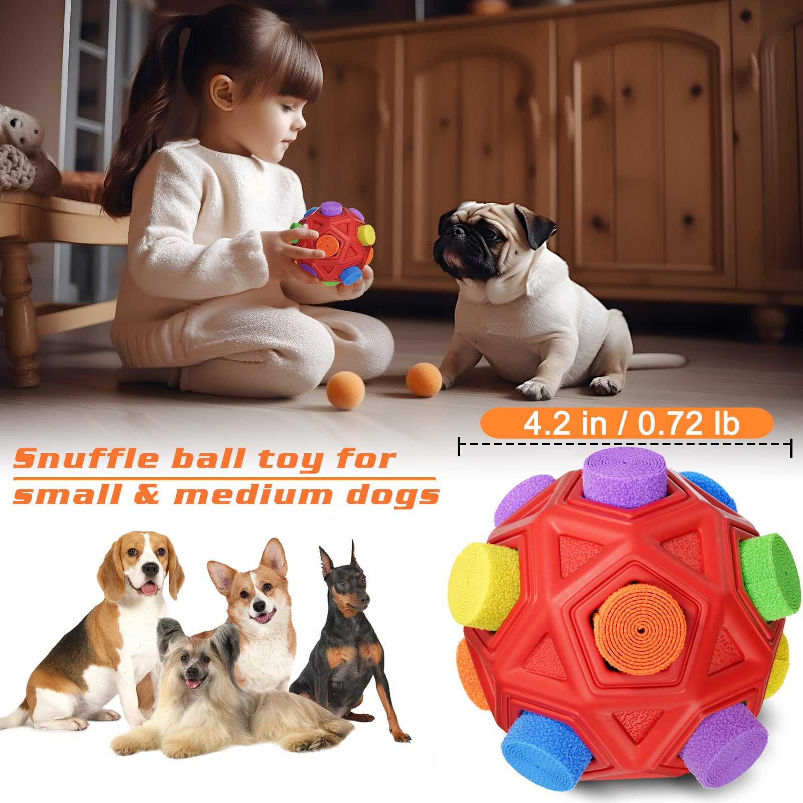 luckdoor Interactive Dog Toys Snuffle Ball Encourage Natural Foraging Skills,Slow Food Training to Relieve Boredom and Stimulating,Cloth Strip with Hidden Food Dog Puzzle Toys for Medium Small Dogs