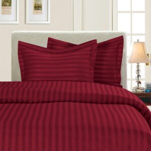 all star linen 3 piece queen size stripe duvet cover sets 800 thread count egyptian quality luxurious burgundy stripe comforter cover (queen (90 x 90)