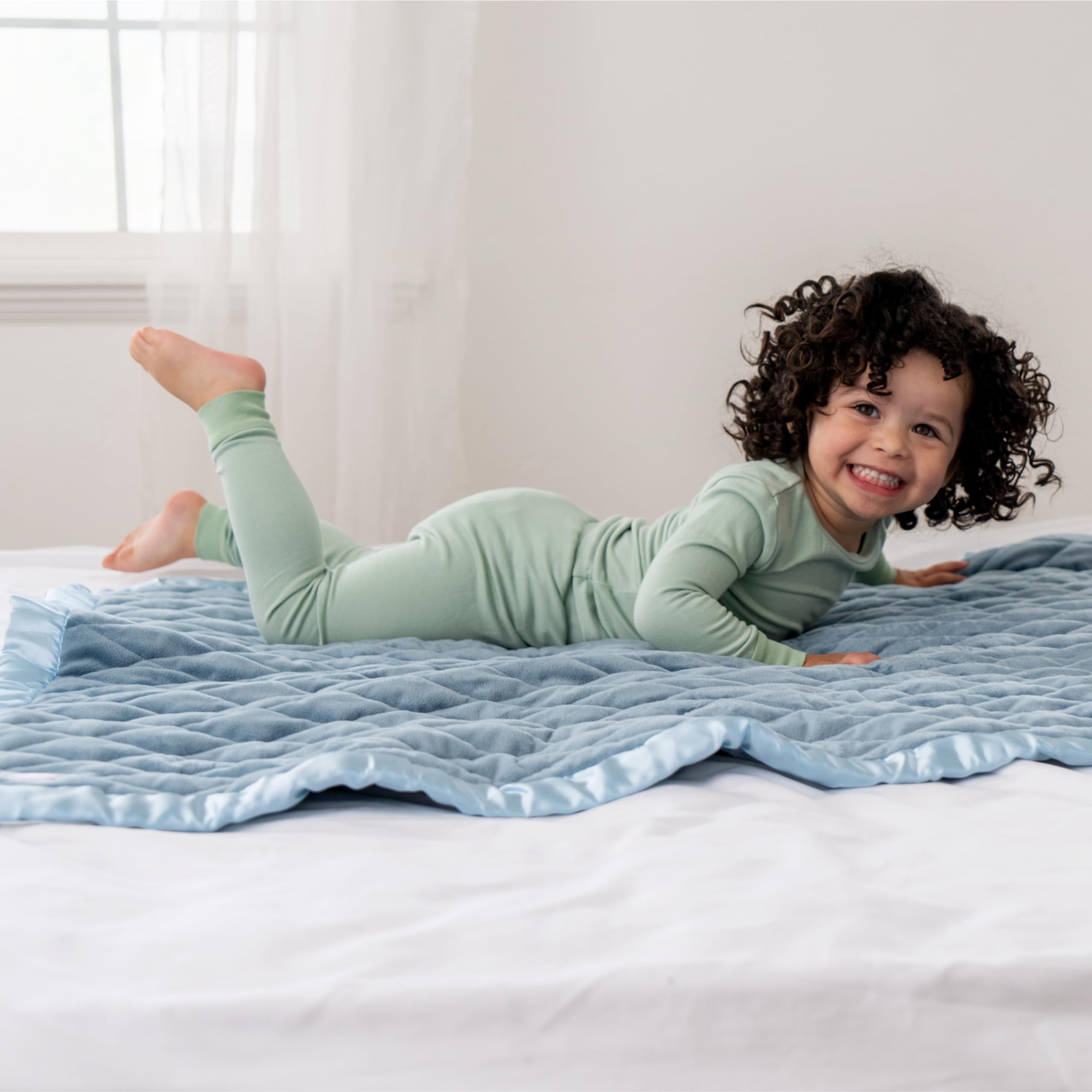 DREAMLAND BABY 4lb Weighted Blanket for Kids. Breathable Dual Fabrics with Minky Cooling Side & Cozy Microfleece on Reverse. Ages 3+ and/or 30+ lbs (Ocean Blue)