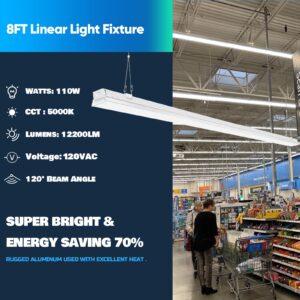 ANTLUX 8FT LED Shop Light Fixture, 110W LED Strip Light, 12200 LM, 5000K, 8 Foot LED Linear Lights, Linkable led Lighting for Garage Warehouse Workshop, Fluorescent Tube Replacement, 8 Pack