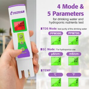 UIUZMAR TDS Meter Drinking Water Tester Digital Water Quality Tester for Filtered Water Tap Water PPM EC Meter with ATC for Water RO Systems Hydroponics Setup Hot Tub TDS Range 0-8600ppm