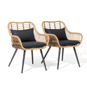 joivi outdoor patio wicker chairs set of 2, rattan dining chairs with cushion and armrest, porch chairs outdoor seating with iron frame, balcony furniture for apartments, lawn, backyard, garden, black