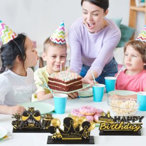 Leinuosen 6 Pieces Black Happy Birthday Table Centerpiece Wooden Sign Table Topper Birthday Decoration Booth Props Party Supplies, 6 Designs(Gold)