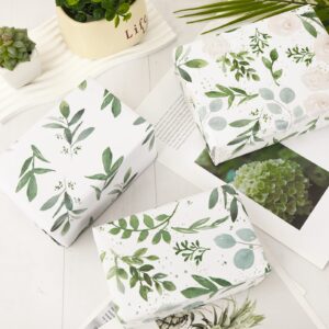 AnyDesign Greenery Wrapping Paper Watercolor Green Leaves Gift Wrap Bulk Eucalyptus Art for Wedding Baby Shower Bridal Spring DIY Crafts Packing, 8 Sheet, Folded Flat (A1767)