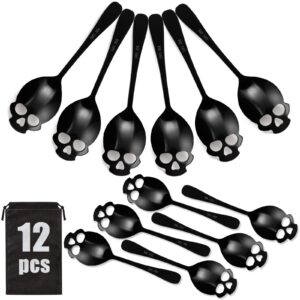 12 pack halloween skull teaspoons, 6-inch black gothic skull spoons, stainless steel skull coffee,tea, sugar stirring spoon for halloween coffee bar decor sugar dessert spoons for kitchen accessories