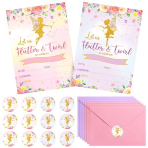 chuangdi 24 piece flower fairy birthday party invitation set with envelope and stickers