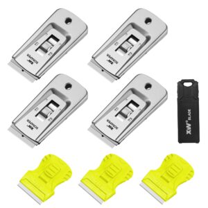 xw 7-pack razor scraper set, 4 pcs all-metal razor blade scrapers and 3 pcs mini plastic scrapers, extra 22 pcs razor blades included