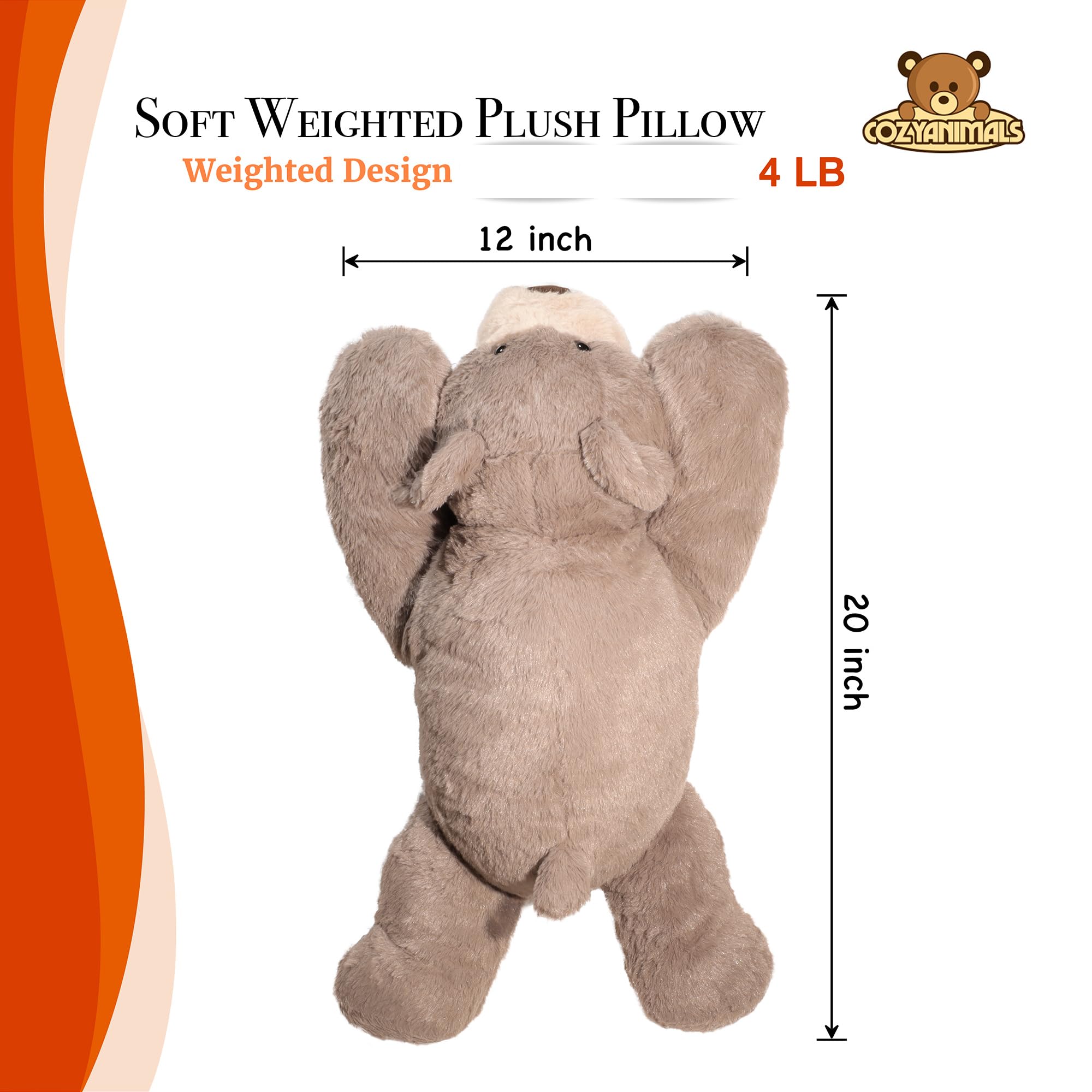 COZYANIMALS 3.5 lbs 20 inch Stuffed Animal Bear, Plush Pillow Toy for Adults Teens Children Kids, Microwaveable Warmies, Super for Birthday