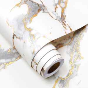 funstick thick white marble contact paper for countertops cabinets waterproof white gold marble wallpaper peel and stick countertops for kitchen removable marble wall paper for bathroom desk 12"x200"