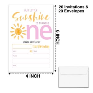 Sunshine 1st Birthday Party Invitations, 20 Invite Cards with Envelopes, 4" x 6" You're My Sunshine Birthday Invites - C10