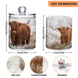 Sletend 2Pack Bathroom Canisters Organizer Scottish Highland Cow Storage Containers for Cotton Ball,Cotton Swab,Cotton Round Pads,Floss