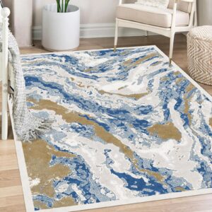 finoren light modern area rug,4x6 feet,for living room,bedroom,kitchen,entryway,non-slip backing,non-shedding,soft washable rug,beige-blue