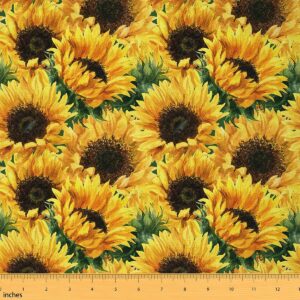 watercolor sunflower waterproof fabric by the yard plant oil paint print decorative fabric for upholstery and home diy projects yellow flower rustic style outdoor upholstery fabric,2 yard