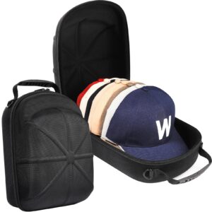 hat case for baseball cap, hard hat travel case, caps holder, baseball hat organizer, holding up to 6 caps for travel and home storage black