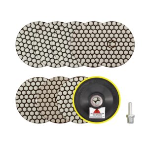 sanleetek dry diamond polishing pads 4"/100mm - 8pcs 50x3/100x2/200/400/800 polish pad kit with 5/8"-11 backer pad+adapter for granite marble artificial stone quartz for angle grinder