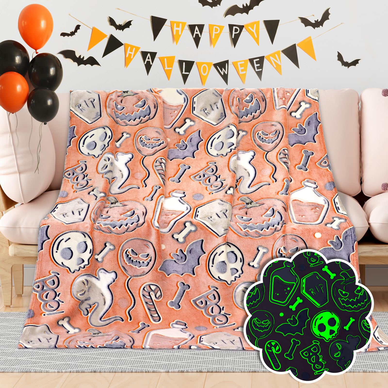 Halloween Blanket Pumpkin Plush Blanket Orange Soft Fleece Throw Blanket for Kids