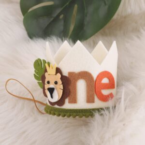 LINLULU Lion 1st Birthday Crown - Jungle Safari Wild One Birthday Hat Decoration for Boys