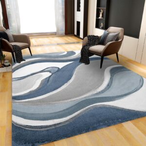 Blue Abstract Area Rug, Modern Geometry Area Carpet, Anti-Skid Rectangle Accent Rugs for Living Dinning Room Bedroom Kitchen Minimalist Home Floor Rugs 3x4ft