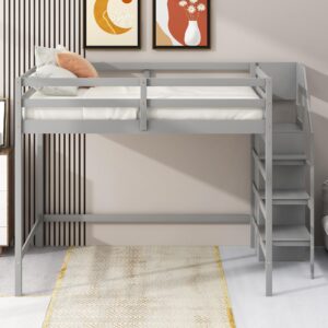 Harper & Bright Designs Full Loft Bed with Staircase and Storage Wardrobe, Wooden Full Size Loft Bed Frame with Storage Shelf, High Full Loft Beds for Kids Boys Girls Teens Dorm Bedroom (Full, Gray)