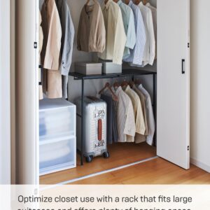 Yamazaki Home Tower Expandable Over Suitcase Shelf, Closet Luggage Organization Clothes Hanger Metal Shelf - Steel