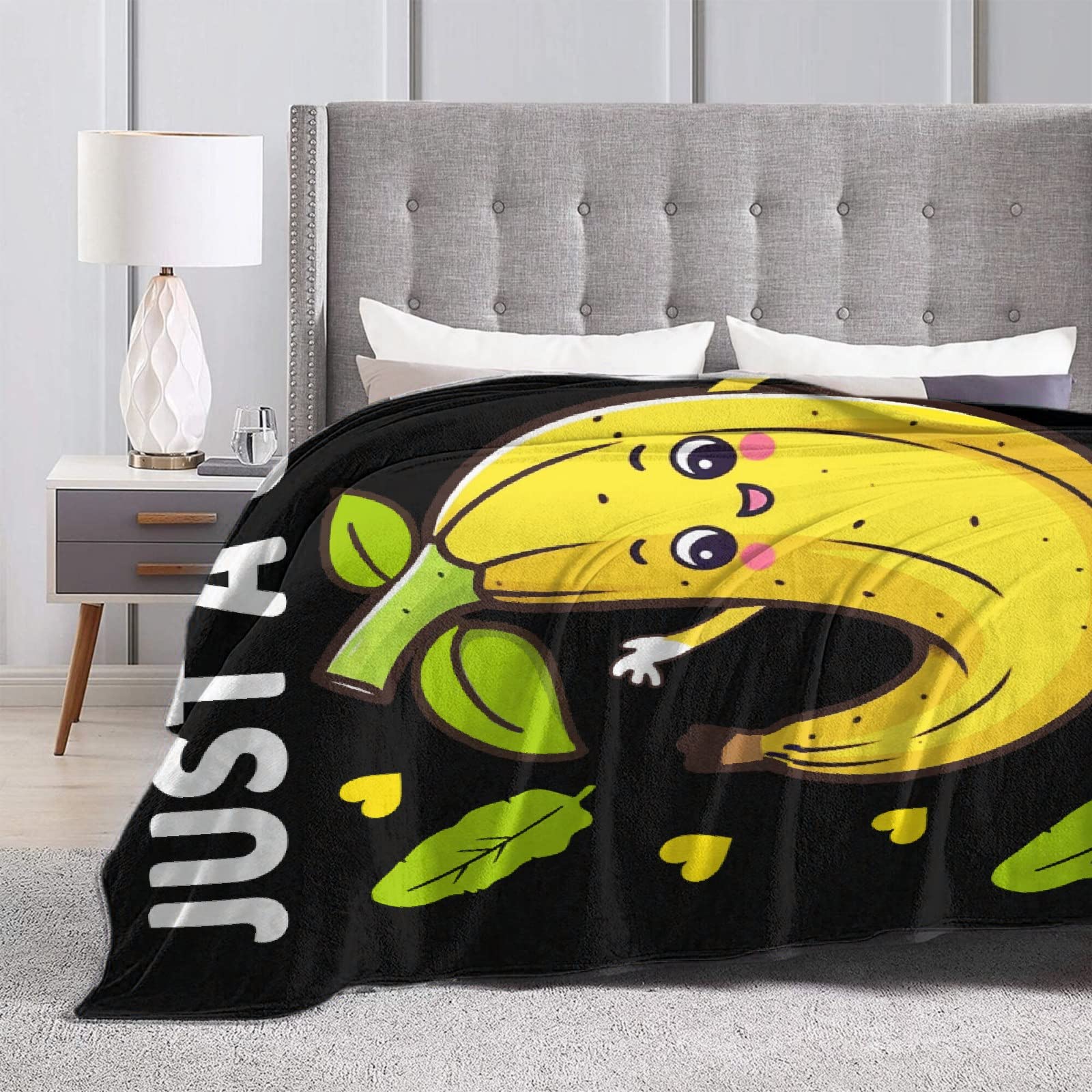 Cute Banana Throw Blanket Gifts for Girls Lover,Just Girl Who Loves Bananas Print Blankets,Soft Plush Flannel Quilt for Bed Sofa Couch Room Decoration 50 x 40in for Kids