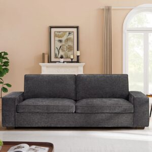 luffield chenille loveseat couch -88.6" modern design sofa for livingroom clearance with solid wood, metal frame, durable，removable back cushion and seat cushion, easy cleaning(dark grey)