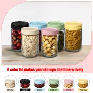 Dandat 6 Pcs Overnight Oats Container with Lid Overnight Oats Jars Glass Airtight Mason Jars Colorful Overnight Oatmeal Storage Container Fresh and Long Lasting for Milk Cereal (16.9 oz)