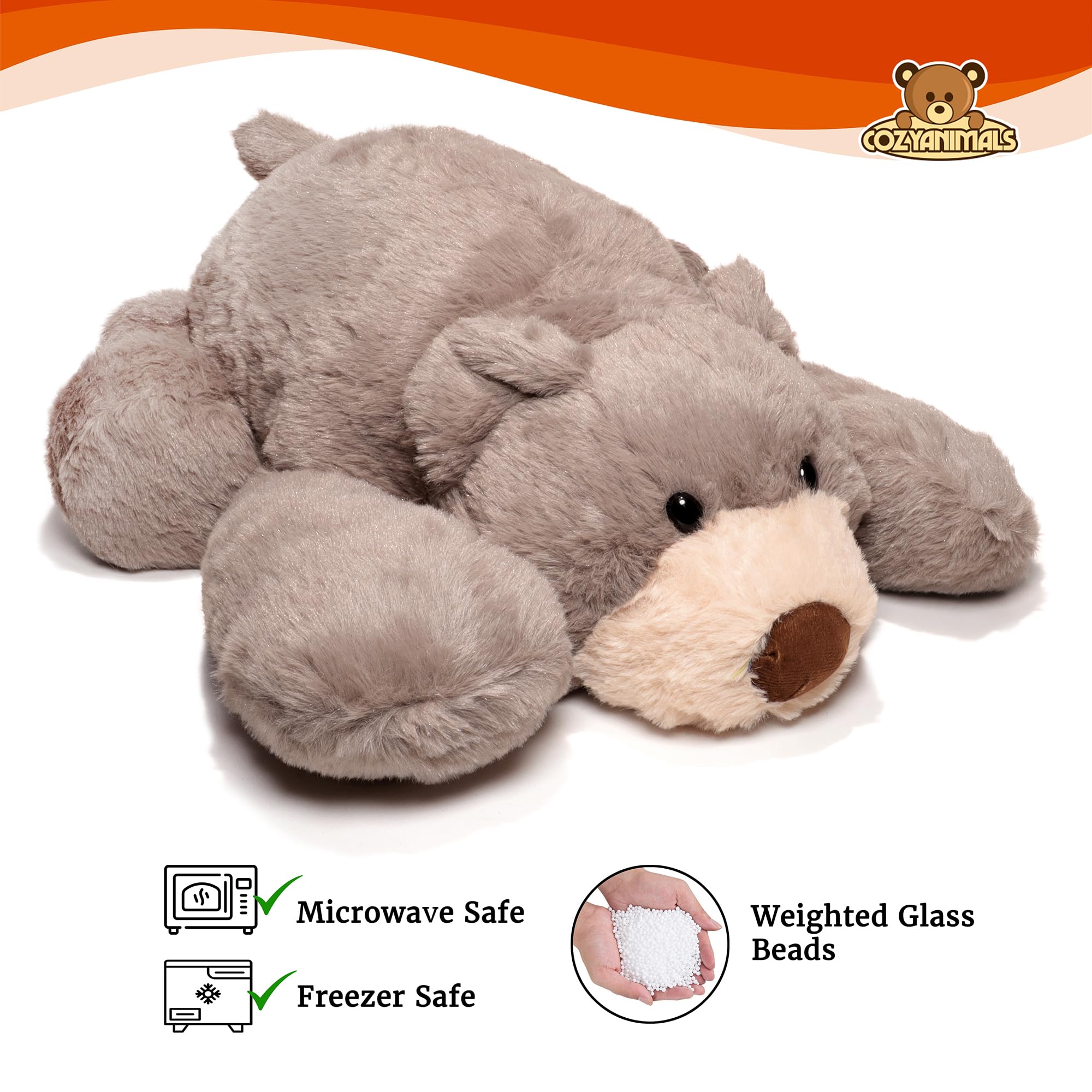 COZYANIMALS 3.5 lbs 20 inch Stuffed Animal Bear, Plush Pillow Toy for Adults Teens Children Kids, Microwaveable Warmies, Super for Birthday