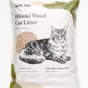 KOCHO Hinoki Wood Cat Litter, Upcycled, Ultra Lightweight, Natural Aroma of Hinoki Japanese Cypress, Gentle Clumping, Dust-Free