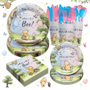 piooluialy winnie bear gender reveal party supplies - classic winnie pooh party supplies include plates, cups, napkins, cutlery, boy or girl winnie baby shower decorations | serves 24