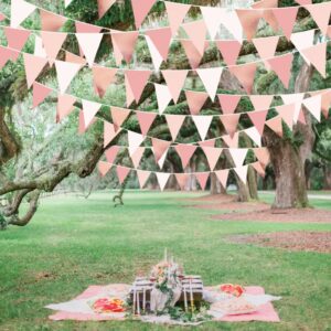 32Ft Rose Gold Party Decorations Dusty Blush Pink Pennant Banner Fabric Triangle Flag Bunting Garland Streamers for Wedding Birthday Anniversary Baby Bridal Shower Home Outdoor Garden Decorations