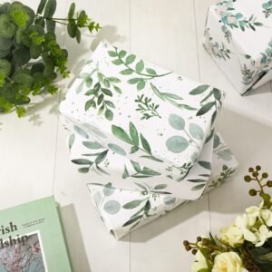 AnyDesign Greenery Wrapping Paper Watercolor Green Leaves Gift Wrap Bulk Eucalyptus Art for Wedding Baby Shower Bridal Spring DIY Crafts Packing, 8 Sheet, Folded Flat (A1767)