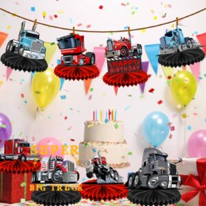 Heavy Trucks Semi Truck Happy Birthday Honeycomb Centerpieces Transportation Theme Decor for Men Boys 1st Birthday Party Supplies Baby Shower Decorations Photo Booth Props Favors