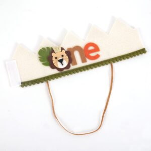 LINLULU Lion 1st Birthday Crown - Jungle Safari Wild One Birthday Hat Decoration for Boys