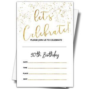 ystep 30th birthday party invitations, 20 invite cards with envelopes, 4" x 6" white and gold confetti birthday invites - c31