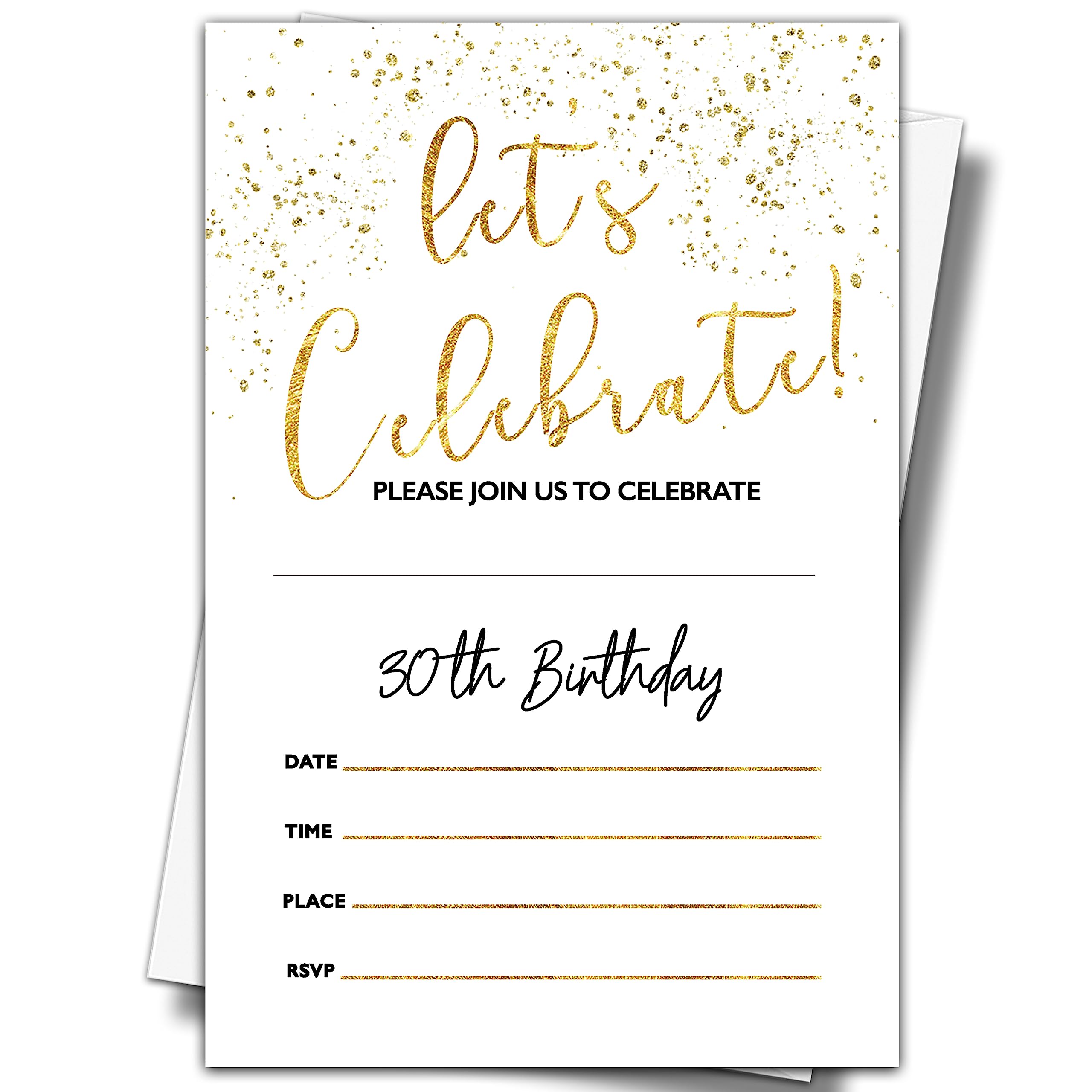 YSTEP 30th Birthday Party Invitations, 20 Invite Cards with Envelopes, 4" x 6" White and Gold Confetti Birthday Invites - C31