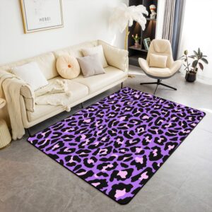 erosebridal cheetah print area rug,purple leopard carpet 3x5,pink wildlife skin accent rug set for bedroom bedside,abstract art animal themed area runner rug non shedding