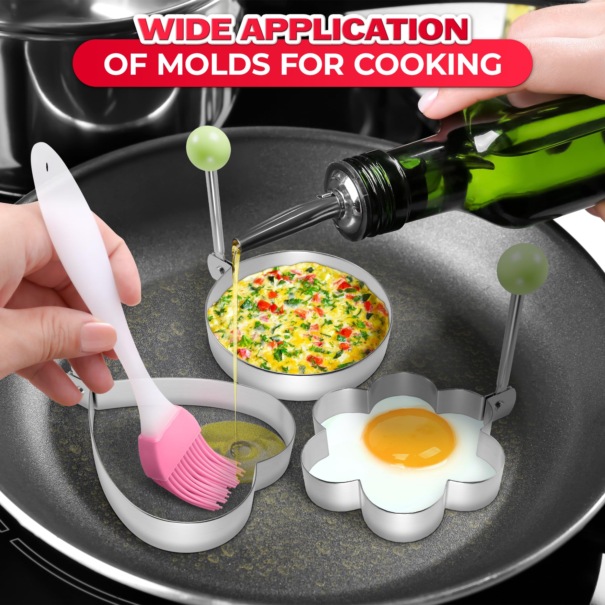 5Pcs Stainless Steel Ring Molds for Cooking Egg - Pancake Shapes Cooking Rings Egg Rings for Frying Eggs Round Egg Cooker Ring - Egg Ring Mold Cooking Ring in Star, Round, Heart Shaped Egg Mold