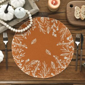 Artoid Mode Orange Eucalyptus Leaves Round Fall Placemats Set of 4, 14 Inch Seasonal Autumn Thanksgiving Round Table Mats for Dining Decoration