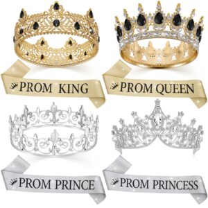 hinly 8 pcs homecoming prom tiara sash set prom king and queen crown tiara princess's and prince's royal crowns shiny satin sash for homecoming party cosplay favors(exquisite)